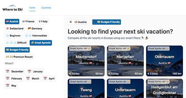 Where to Ski - Compare Ski Resorts, Skipass Price, Ski lessons